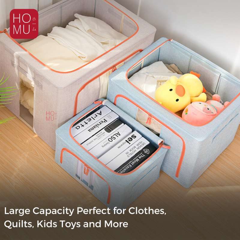 Promo Homu Honuno Large Canvas Storage Box With Steel Frames 66l Rangka ...