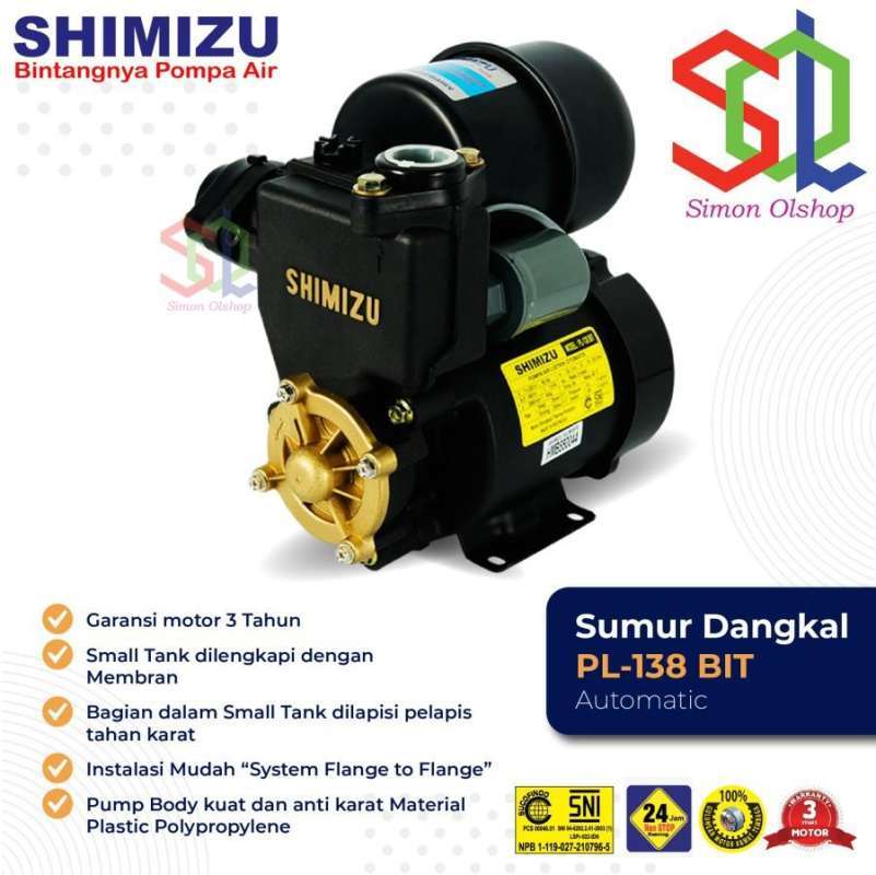 Jual Pompa Air Sumur Dangkal Shimizu PL-138 BIT 125 Watt Automatic di ...
