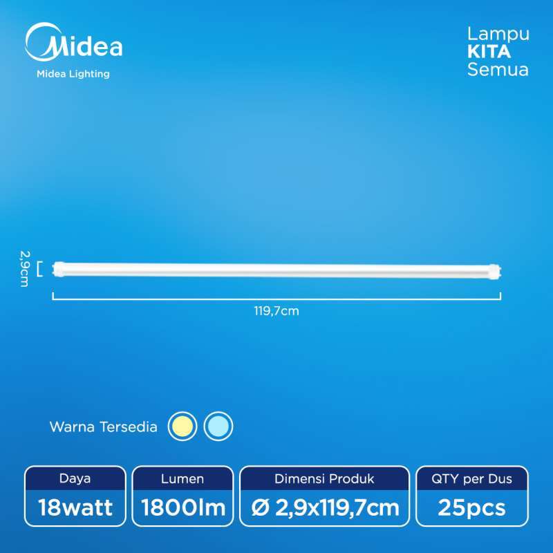 Jual Lampu Tl Led T8 18 Watt Glass - Midea Di Seller Midea Lighting ...