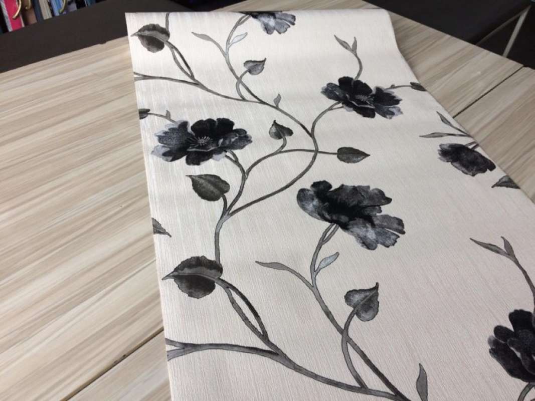 Promo Wallpaper Vinyl Dinding Bunga Gradasi Monokrom Emboss Timbul ...