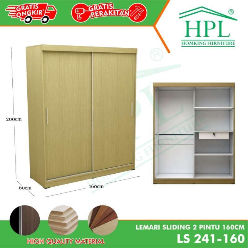 Promo Lemari Pakaian Sliding Hpl 160 Coklat Muda Kayu Diskon 23% di ...