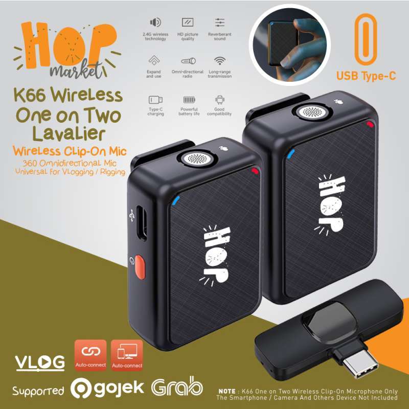 Jual HOP K66 Dual Mic Wireless Lavalier Clip On (Mikrofon Plug Play ...