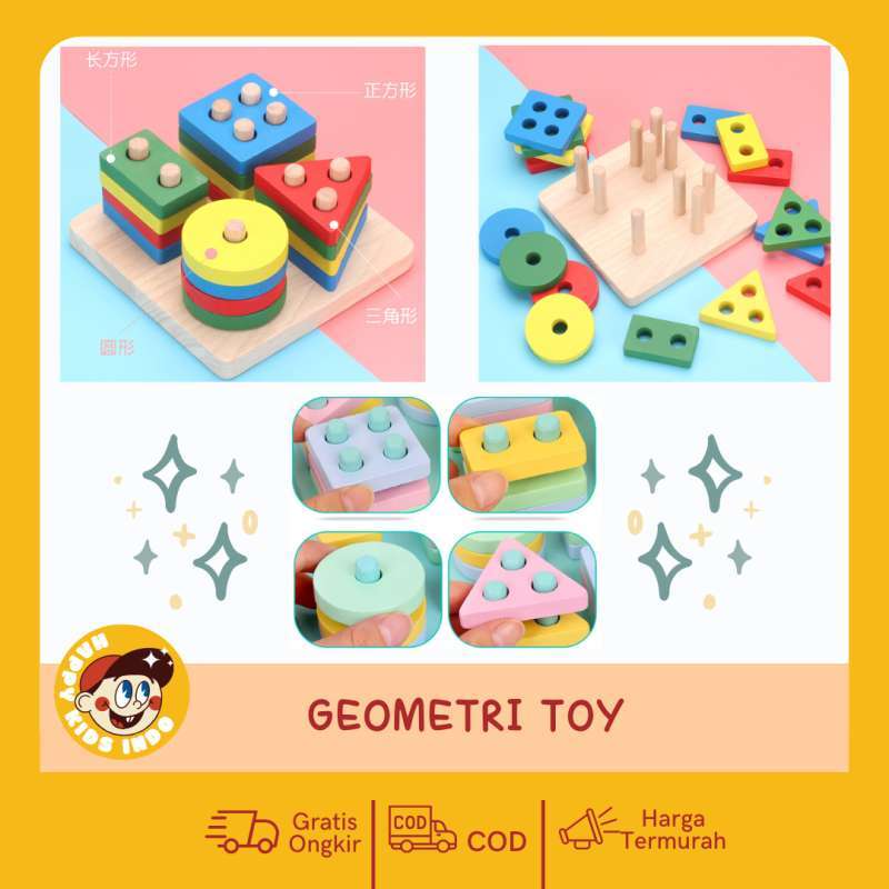 Promo MAINAN ANAK PAPAN SUSUN EDUKASI Match Geometry Wood Montessori ...