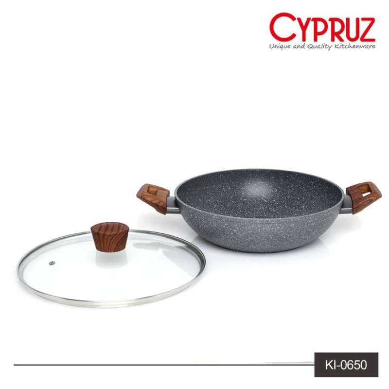 Jual Cypruz Kuali + Tutup 30 cm Marble Series Panci Induksi Kuali Wajan ...