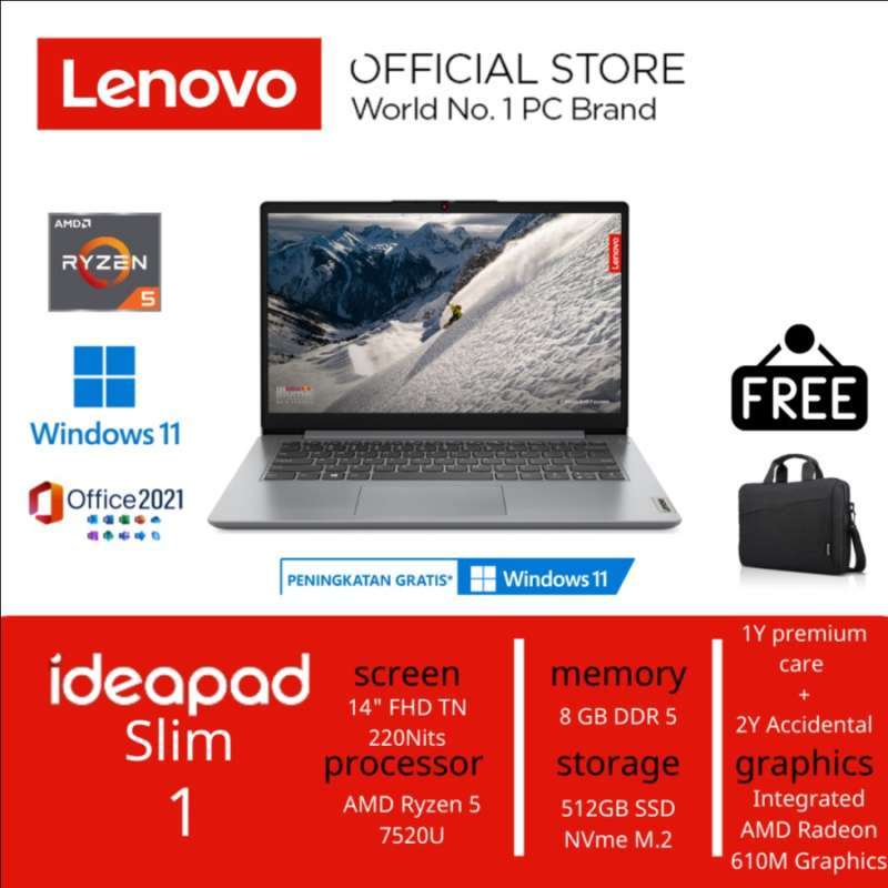 Jual Lenovo IdeaPad 1 14AMN7 R5-7520U 8GB 512GB SSD Win11+OHS di Seller CALVIN COMPUTER Official ...