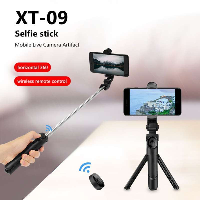 Jual Tripod Xt 09 Selfie Stick 360° Rotation Bluetooth Remote Wireless