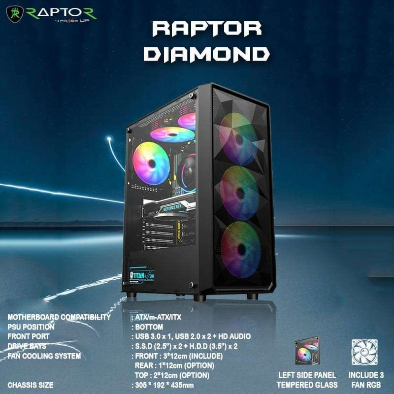 Jual Casing Pc Gaming Raptor Diamond - Atx - Free 3xfan Rgb Di Seller ...