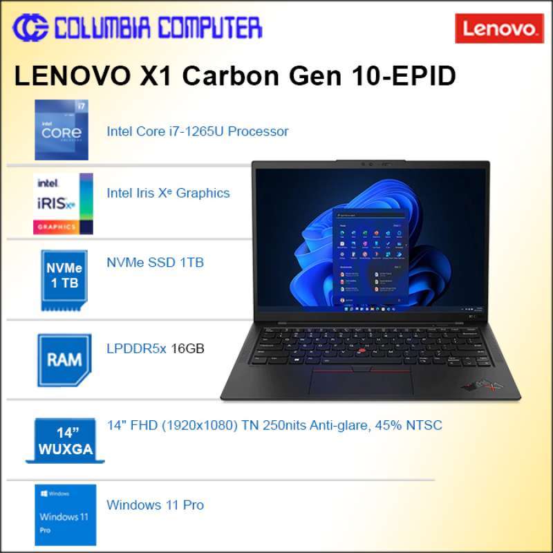 Jual LENOVO X1 Carbon Gen 10-EPID i7-1265U 16GB-LPDDR5 1TB 14-WUXGA W11 Pro di Seller Lenovo ...