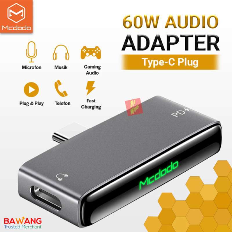 Promo MCDODO Conector Adapter Dual Type-C Audio Fast Charger PD 60W DAC ...