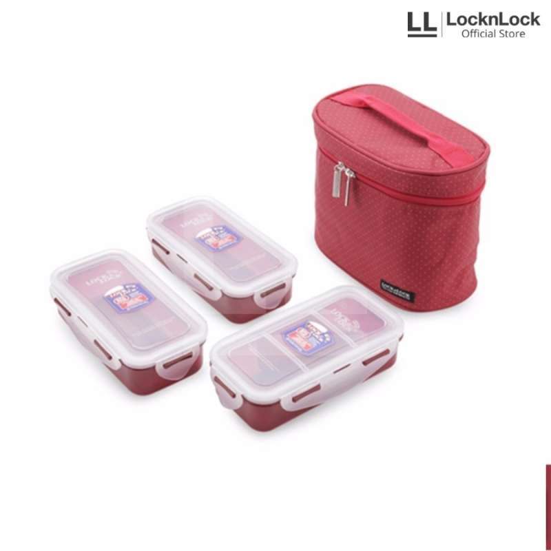 Jual Locknlock Lunch Box Tempat Makan Set With Red Bag, Spoon, Fork ...