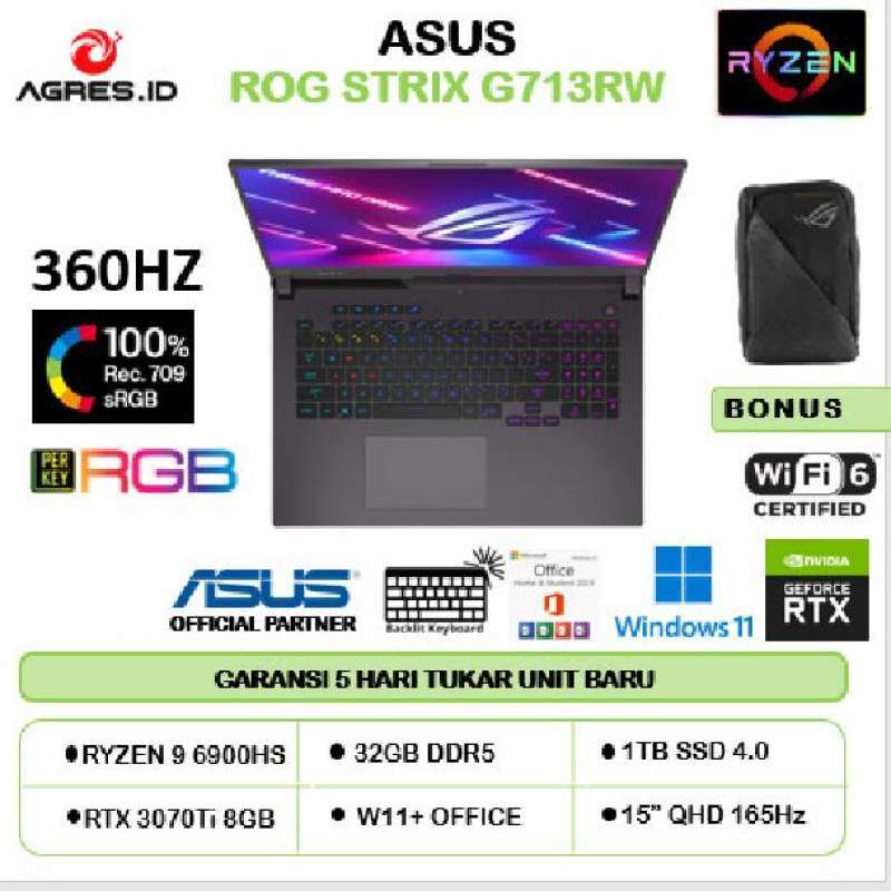 Jual Laptop Asus Rog Strix G713rw 17 Inch Rtx 3070ti Ryzen 9 6900hs ...