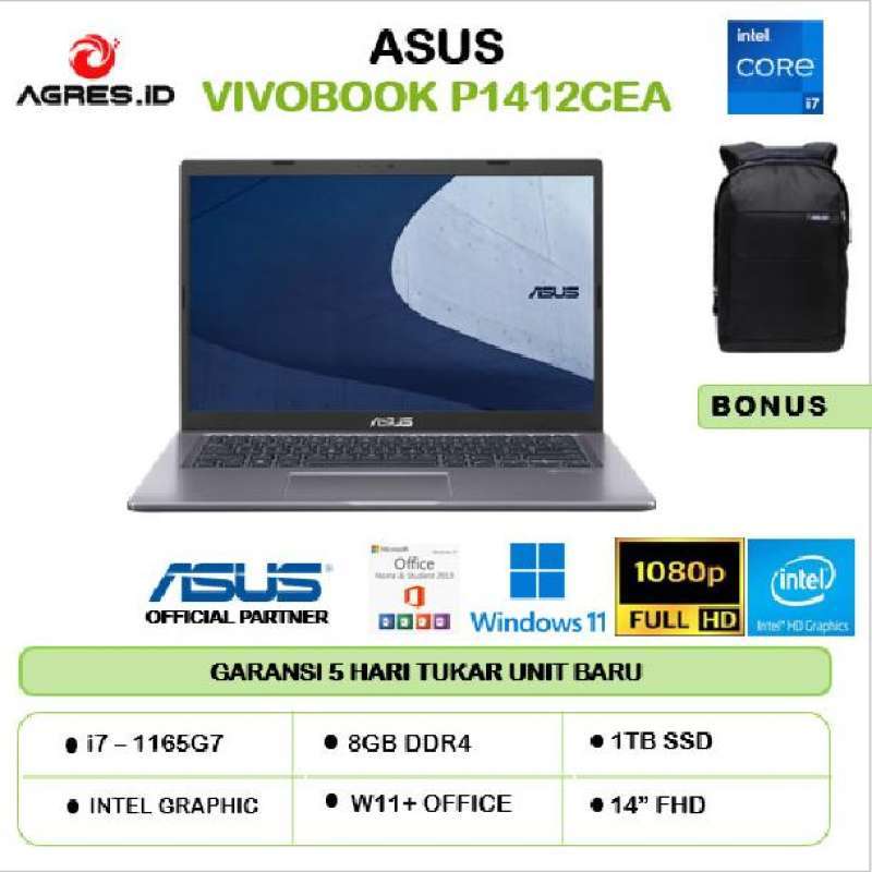 Jual Laptop Asus P1412cea I7 1165g7 8gb 1tbssd W11+ohs Di Seller Agres ...