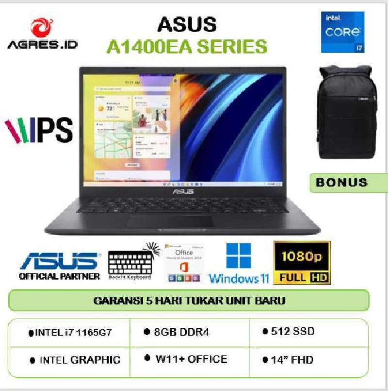 Jual Asus Vivobook 14 A1400ea I7 1165g7 8gb 512ssd 14.0 Fhd Ips Win 11 ...