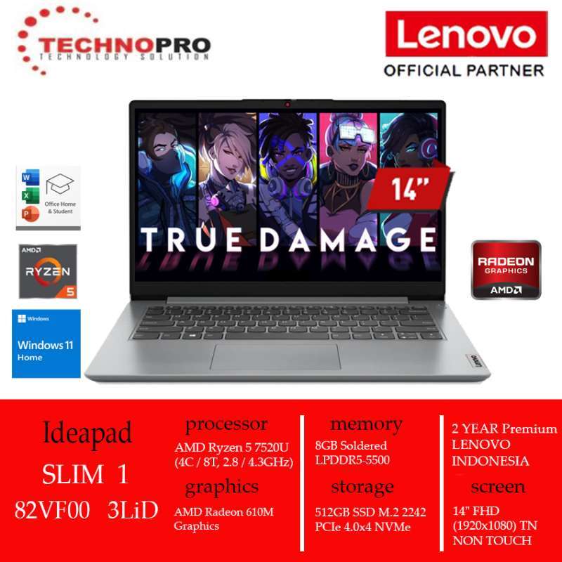 Promo Lenovo IdeaPad Slim 1 14AMN7 3LID 3MID || AMD Ryzen 5 7520U 8GB ...