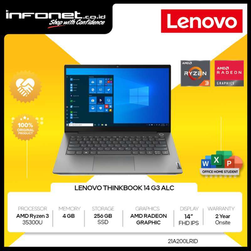 Promo Lenovo Thinkbook 14 G3 Alc Ryzen 3 5300u 4gb 256gb 14 Fhd Ips W11 ...