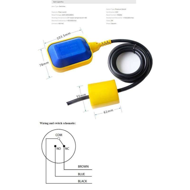 Jual Float Switch Sensor Pelampung Pompa Air Celup 2 Meter Fluid Level ...