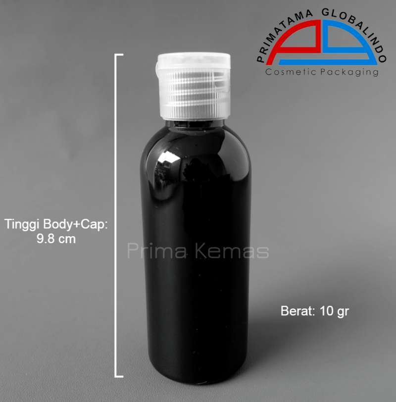 Jual Botol Fliptop 60 ml Hitam - botol kosmetik Prima Kemas - botol skincare Fliptop Natural di ...