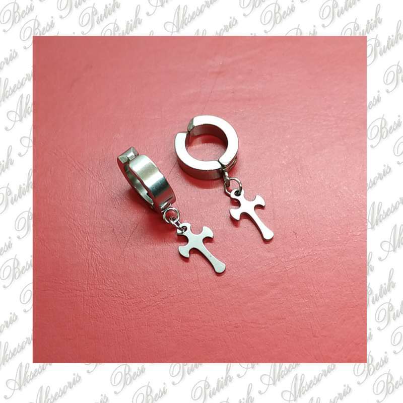 Jual Anting Cowok Model Jepit Bandul Salib Silver di Seller ABP ...