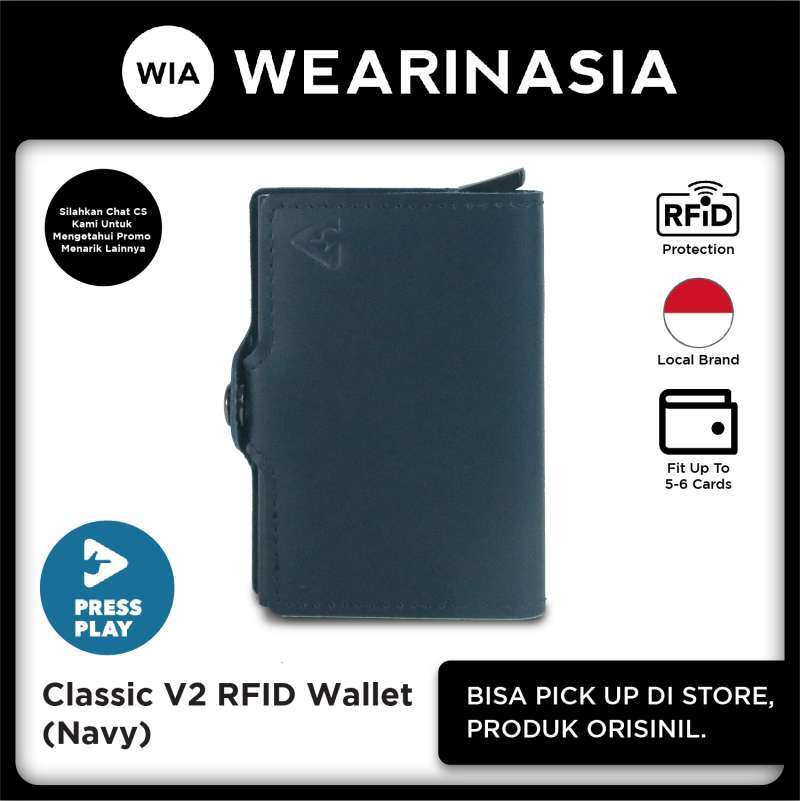 Jual Press Play Classic V2 RFID Leather Pop Up Card Case Wallet - Navy ...