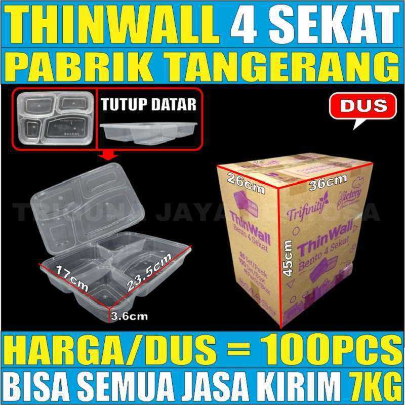 Jual Thinwall Sekat 4 Box 100pcs Per Dus Food Container Tray Kotak