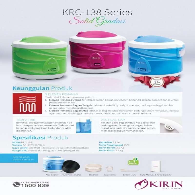 Promo Kirin Krc 138 Rice Cooker 3 In1 Isi 2 Liter - Warna Biru Diskon 26% di Seller Chaca ...