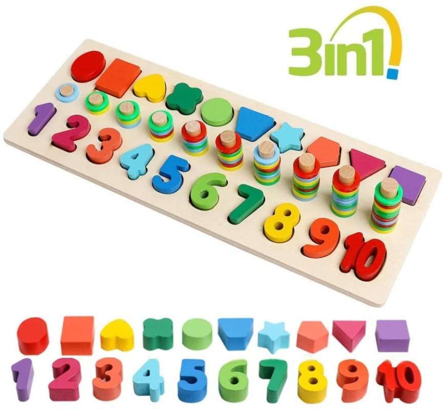 Jual Puzzle Kayu 3 in 1 - Puzzle Angka Shapes Bentuk Warna - Mainan ...