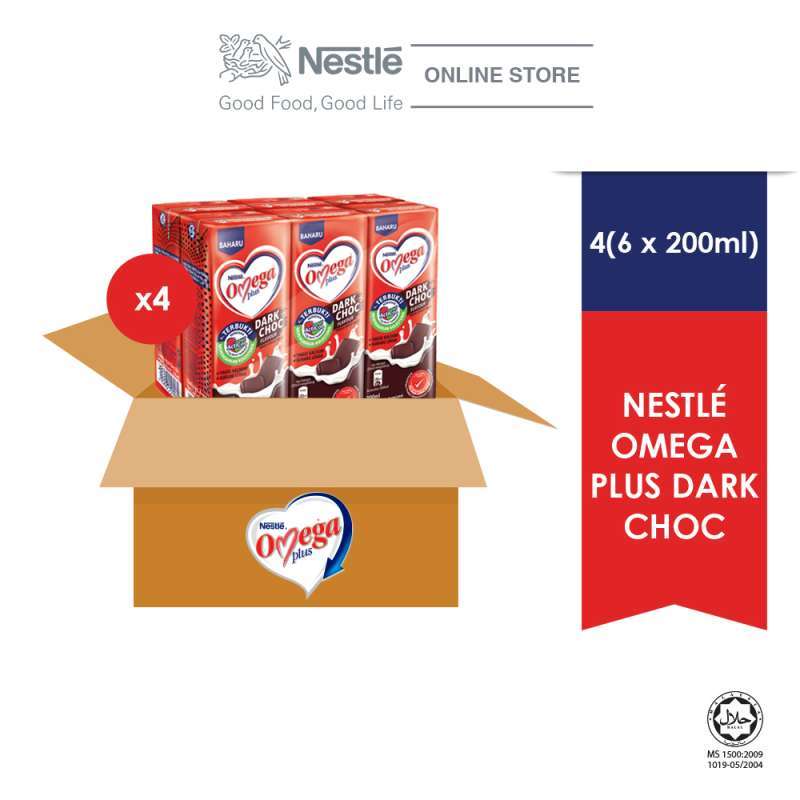 Jual NESTLE OMEGA PLUS Dark Chocolate 6 Packs 200ml, (Carton ...