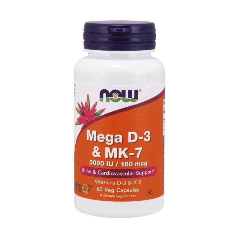 Promo Now Foods Mega D3 MK7 5000 IU 180 MCG Vitamin MK-7 60 Veggie Caps ...