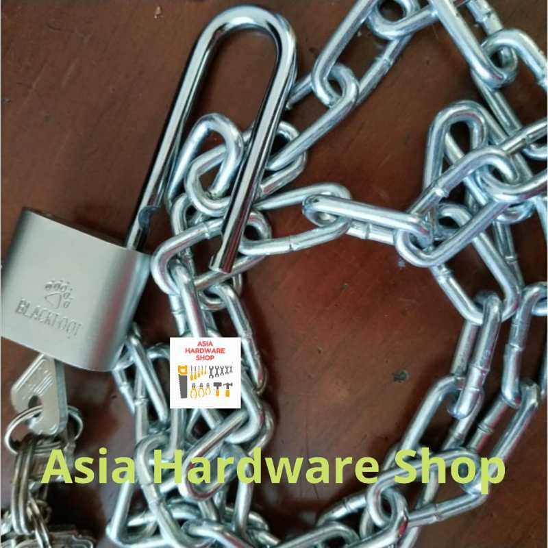 Jual Paket Rantai Besi Kapal 1/8 Mm + Gembok 30 Mm Panjang Blackfoot Di ...