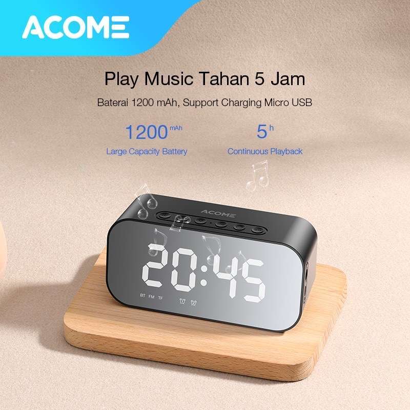 Promo Acome Speaker Bluetooth 5.0 Jam Alarm Led Display Ultra Bass ...