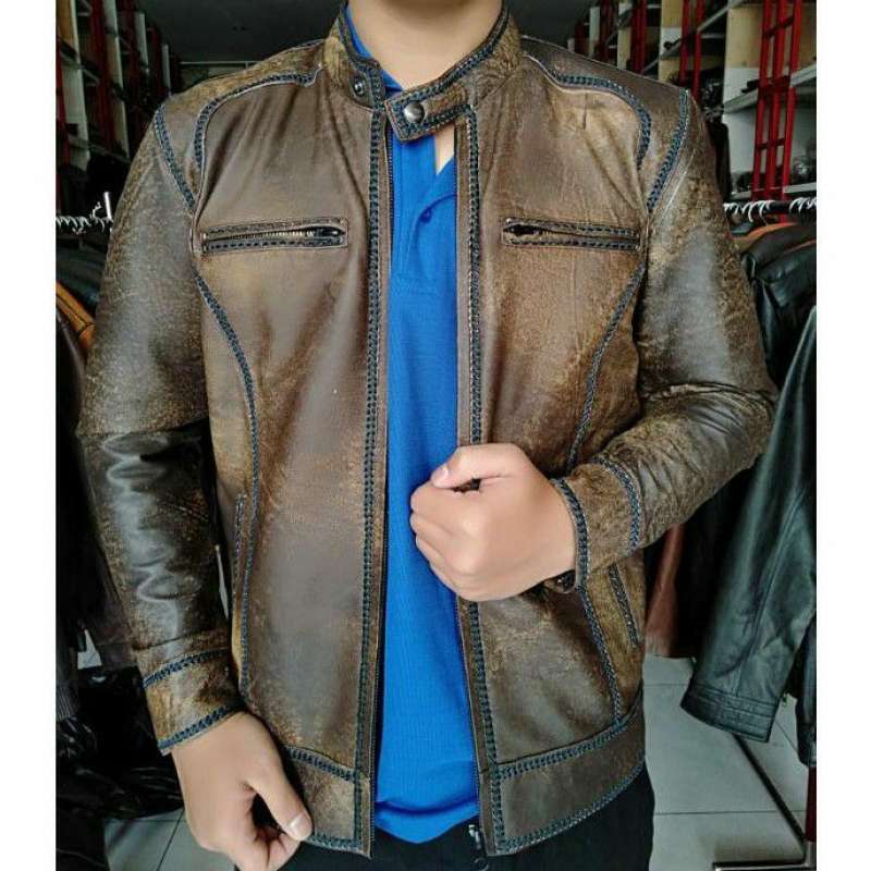 Promo Jaket Pria Kulit Domba Asli Model Jaitan Sulam Wash 100% Original ...