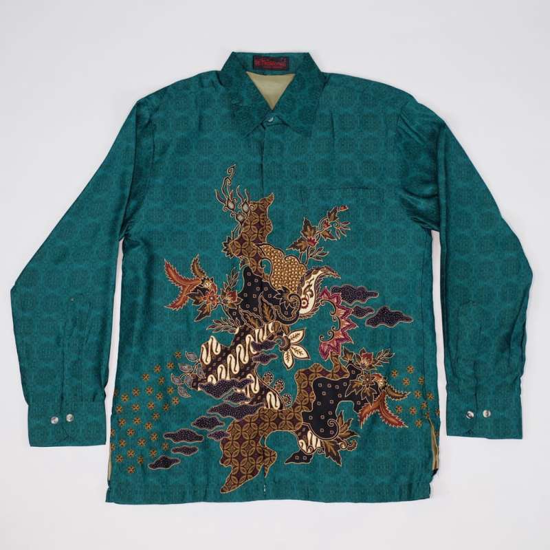 Promo Eb Tradisional Kemeja Batik Hijau Kawung Klasik Semi Sutra Lengan ...