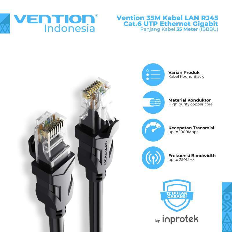 Jual Vention 35M Kabel LAN RJ45 Cat.6 UTP Ethernet Gigabit - IBB Black ...