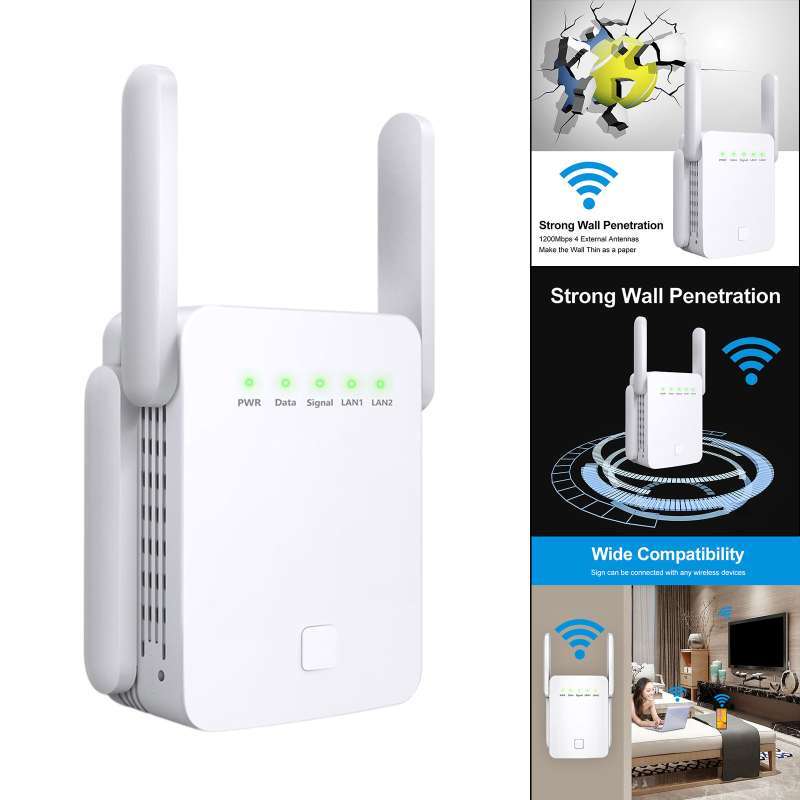 Promo 1200Mbps WiFi Extender Dual Band WAN/LAN Port 4 Antennas & Wps 360° Full Coverage Router ...