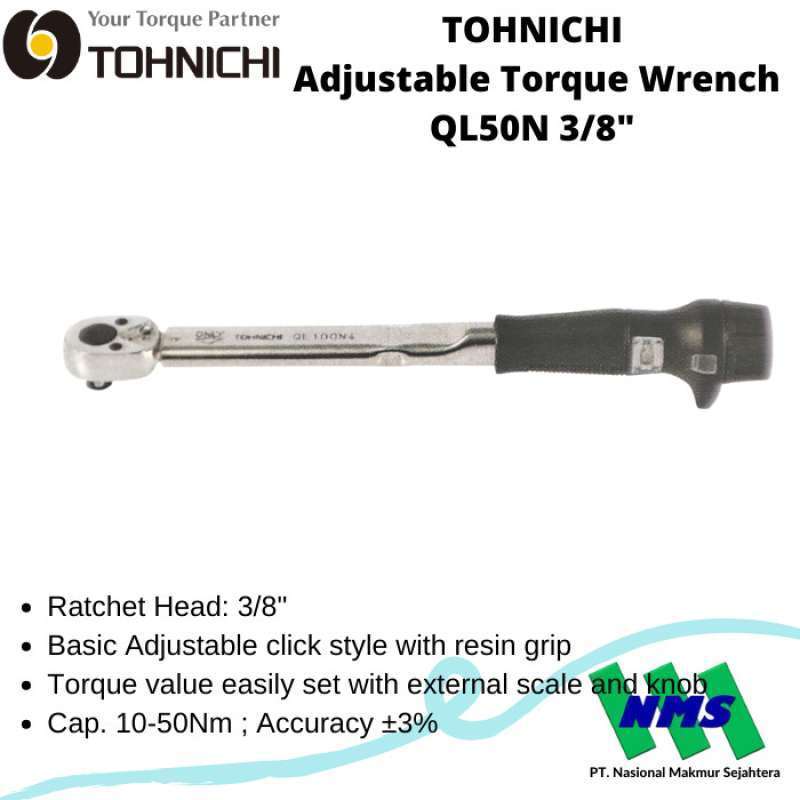 Jual Tohnichi Adjustable Torque Wrench QL50N Cap. 10-50 Nm Kunci Torsi Momen di Seller NMS Tools ...