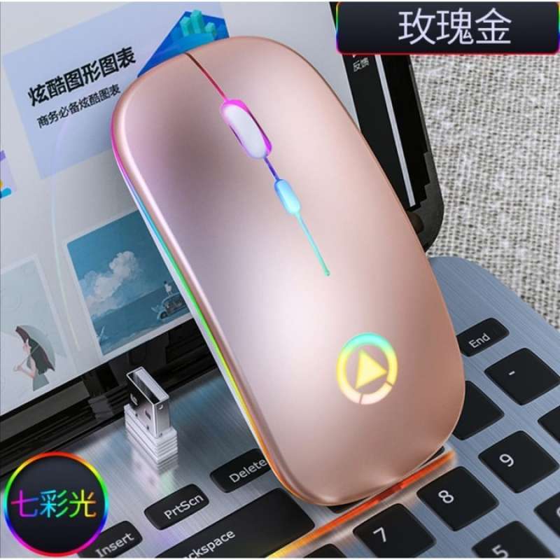Jual LED Mouse Wireless Rechargeable Slim Mouse - Rose Gold di Seller ...