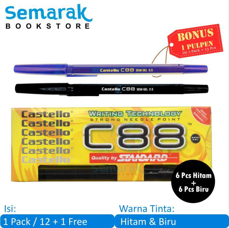 Jual Standard Castello C88 Pulpen Semi Gel 0.5 - Hitam & Biru [1 Pack ...