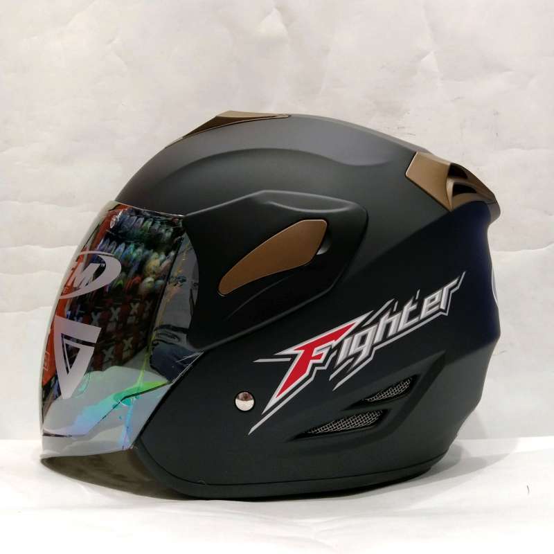 Jual HELM GM FIGHTER SOLID BLACK DOFF HELM HALF FACE di Seller ...