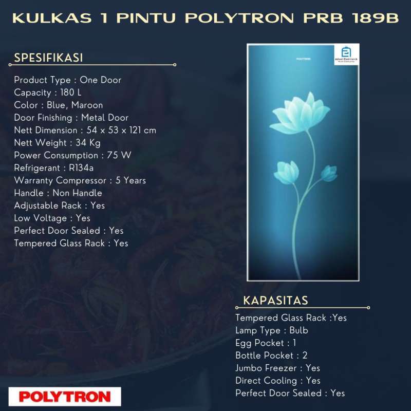 Jual Kulkas 1 Pintu Polytron Prb-189b Di Seller Adsel Elektronik ...