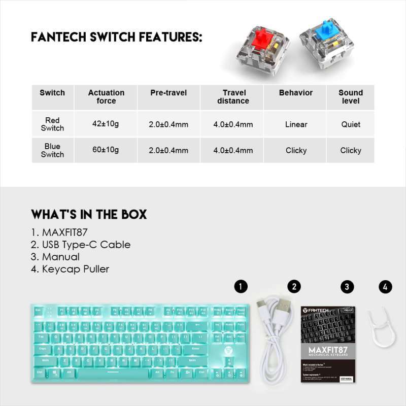 Jual Fantech Maxfit87 Mk856 Mechanical Keyboard Gaming Mint Edition Di ...