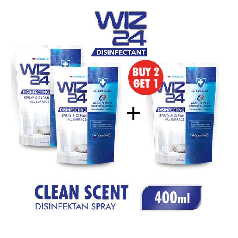 Promo BUY 2 GET 1 - WIZ 24 Disinfectant Spray & Clean All Surface Clean ...