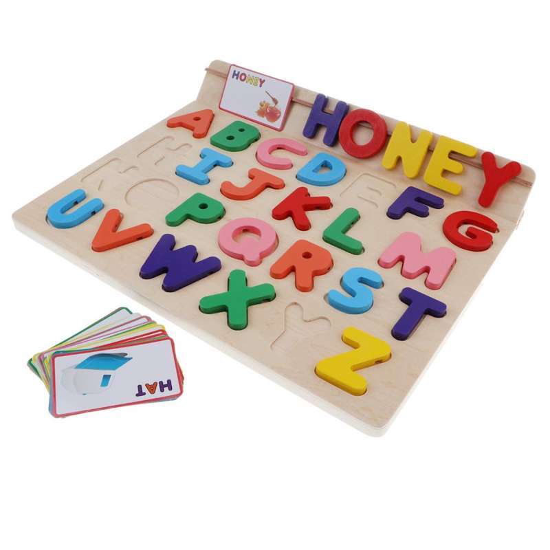 Jual FUNNY KIDS WOODEN TOY ENGLISH ALPHABET LETTER PUZZLE TRAY BOARD ...