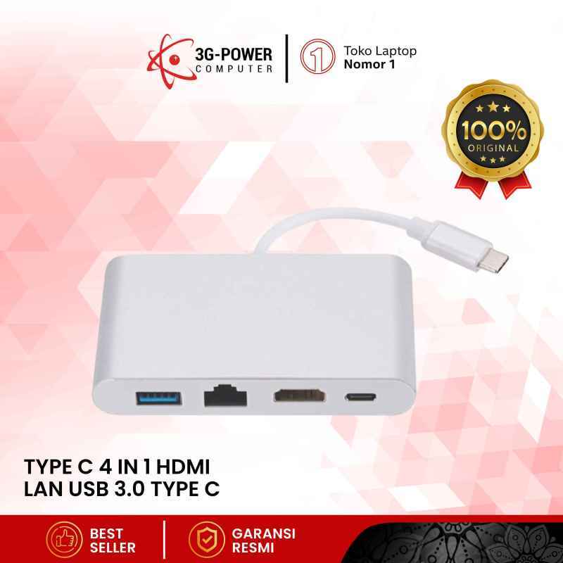 Jual Kabel Converter 4k 4 In 1 Type C To Hdmi / Usb 3.0 / Lan Rj45 ...