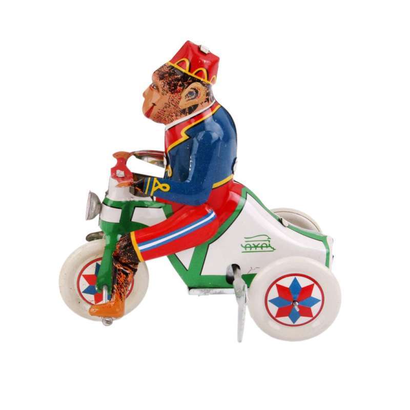 Promo Retro Wind Up Circus Monkey Riding a Tricycle Clockwork Tin Toy ...