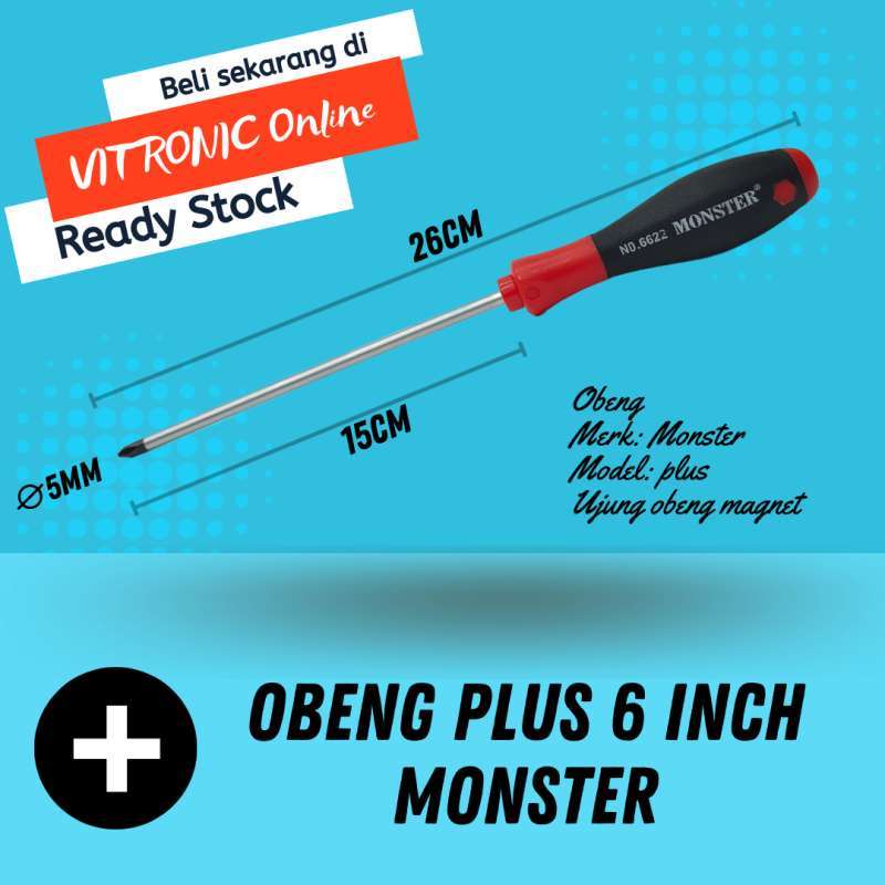Jual Obeng Plus 6 inch Monster Diameter 5mm Panjang Besi 15cm Magnet ...