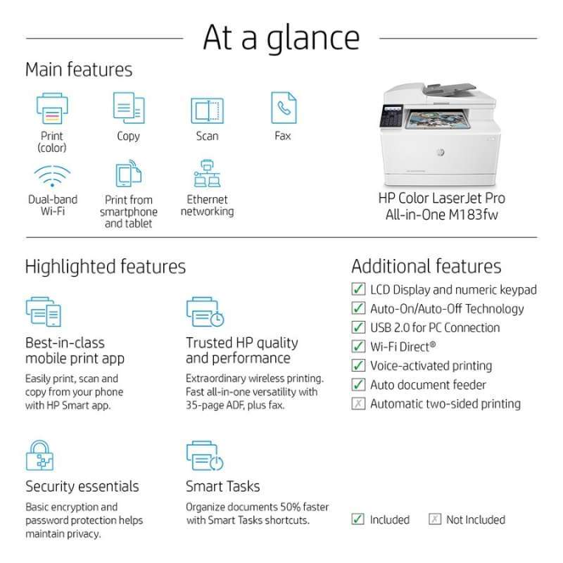 Promo Printer Hp Color Laserjet Pro Mfp M183fw Adf Print Scan Copy Fax ...