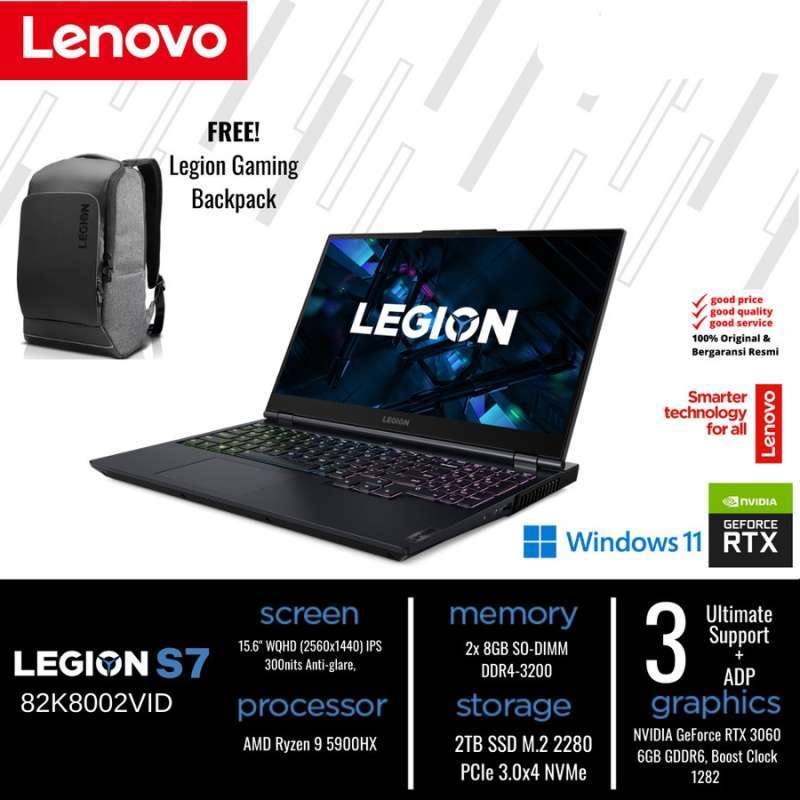 Jual LENOVO Laptop LEGION S7 15ACH6 / AMD Ryzen 9 / 32GB RAM / 2TB SSD ...