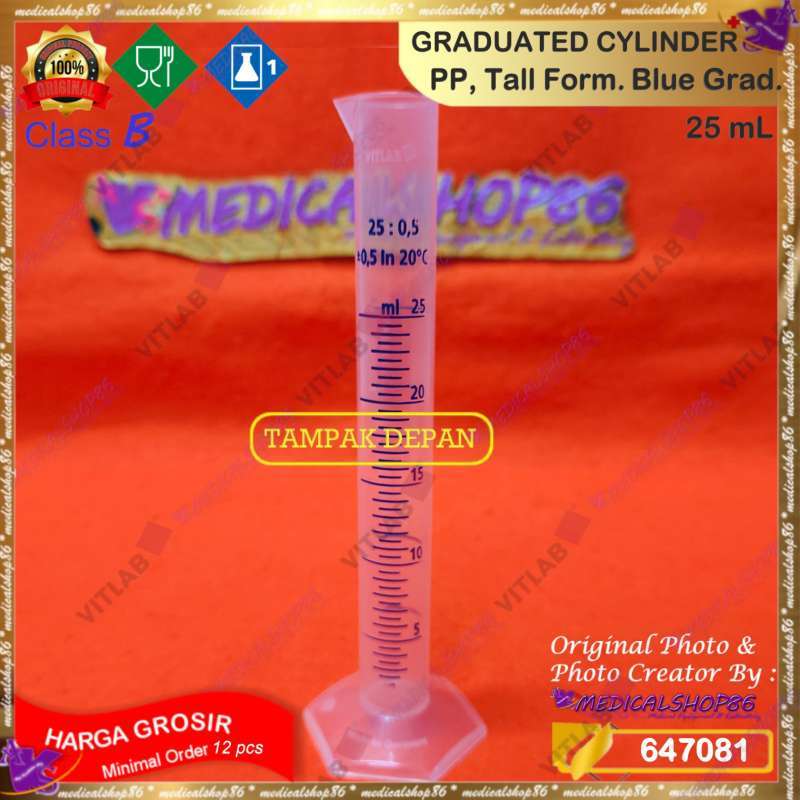 Jual MEASURING CYLINDER, PP, 25mL, Class B, Molded Blue Scale. VITLAB (Gelas Ukur Plastik) di ...