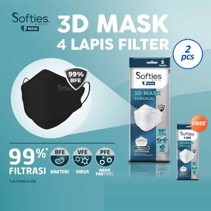 Jual [Buy 2 Get 1] Softies Surgical 3D Mask Black [5's] - Free Random ...