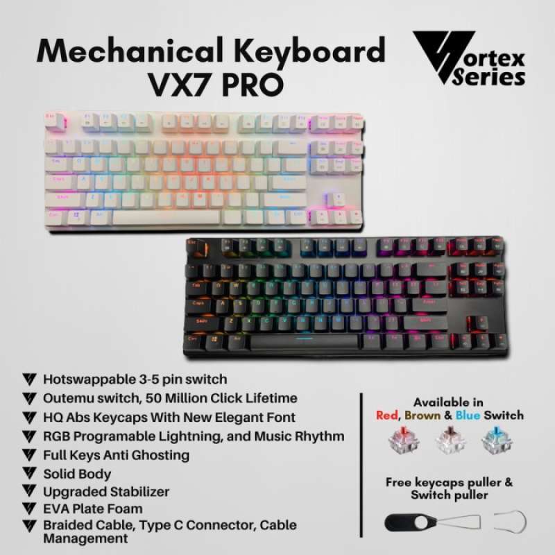 Promo Vortexseries Vx7 Pro White Mechanical Keyboard (blue/brown/red ...